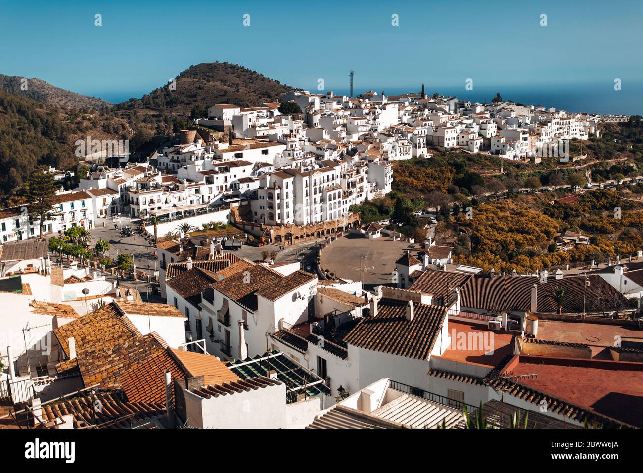 Beautiful road that leads to the city on the mountains Stock Photo - Alamy