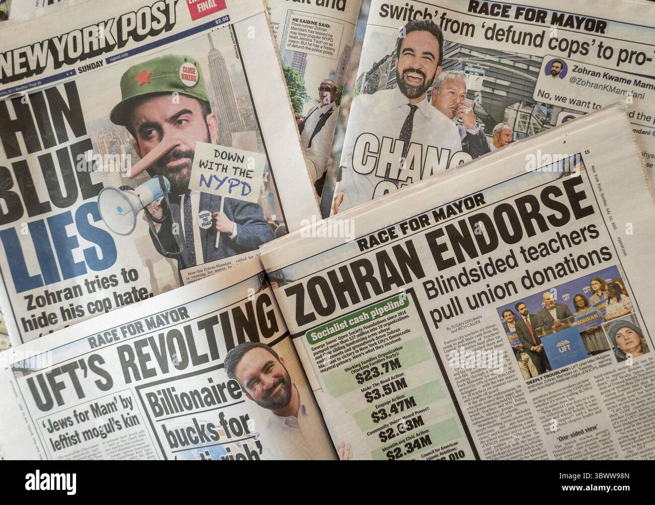 Still life of July 2025 New York Post newspaper coverage of Zohran ...