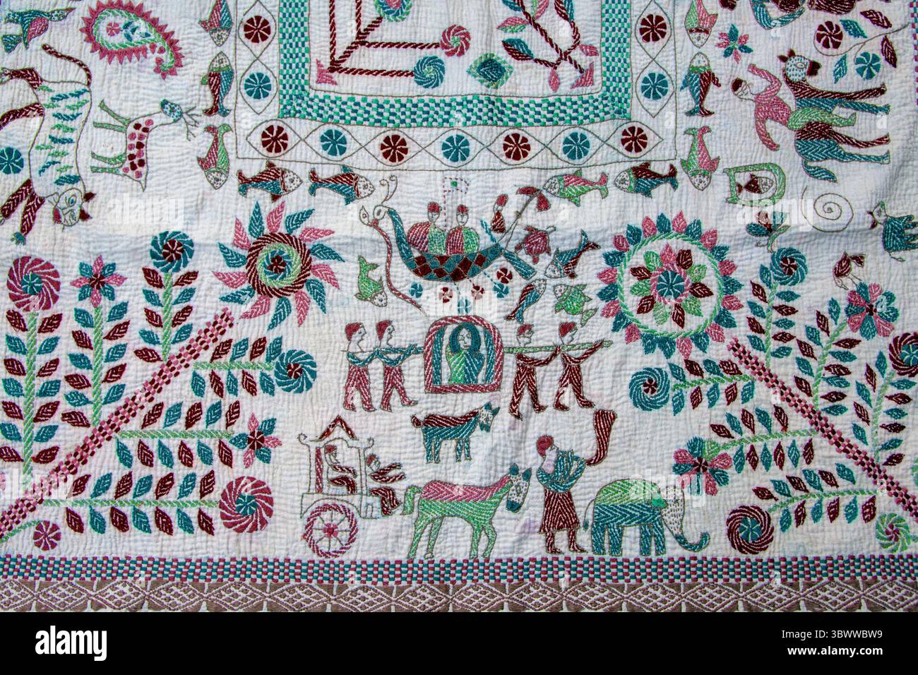 Nakshi kantha art from bangladesh, folk embroidery, colorful threads ...