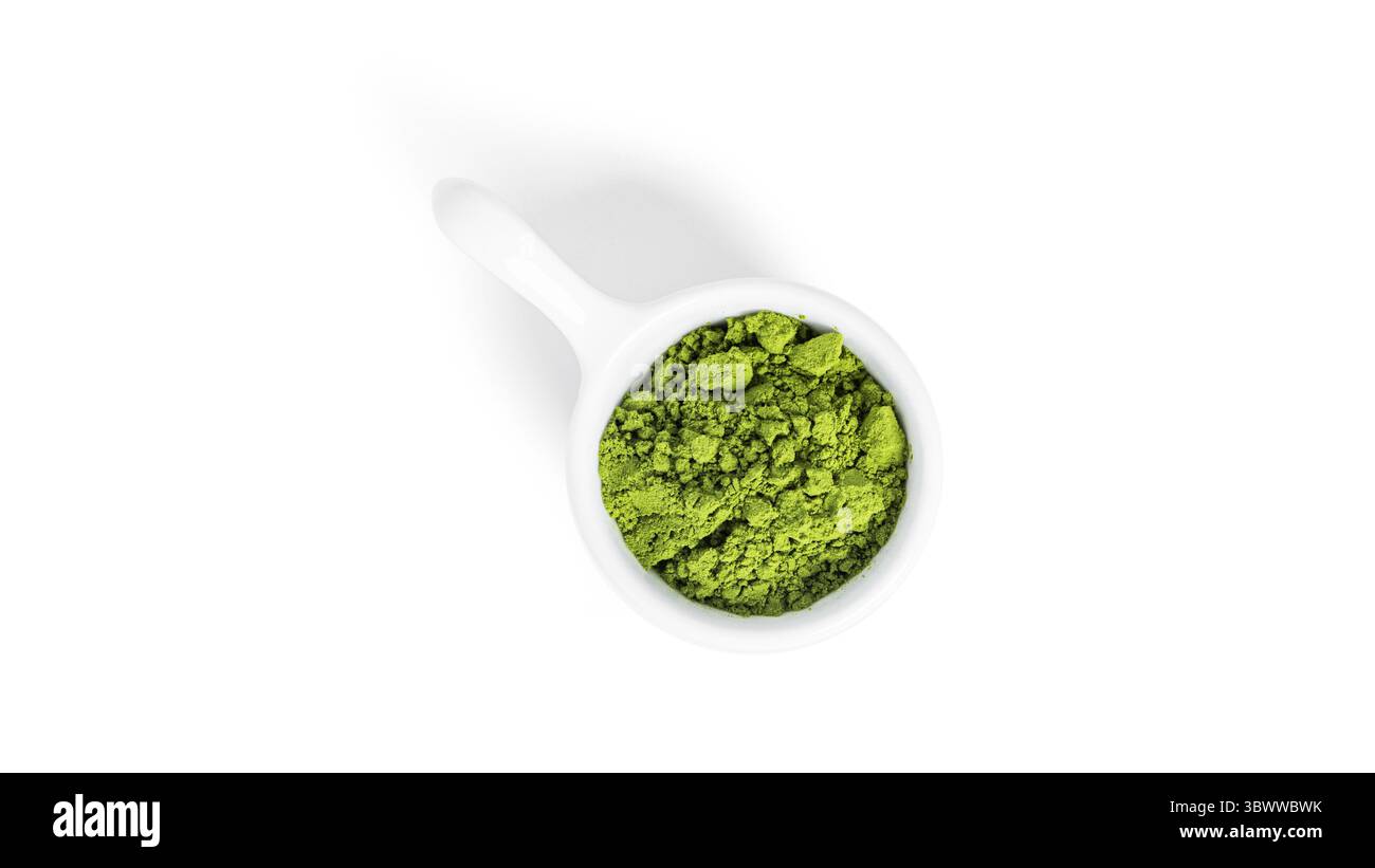 Green matcha powdered tea isolated on white background Stock Photo - Alamy