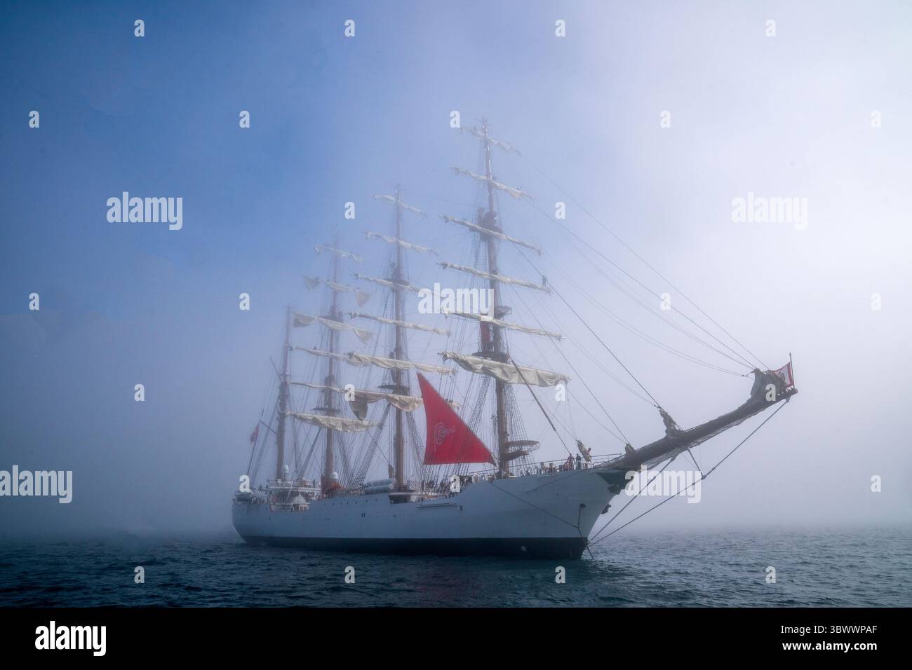 The class A tall ship Bap Union, from Peru, is surrounded by sea mist ...