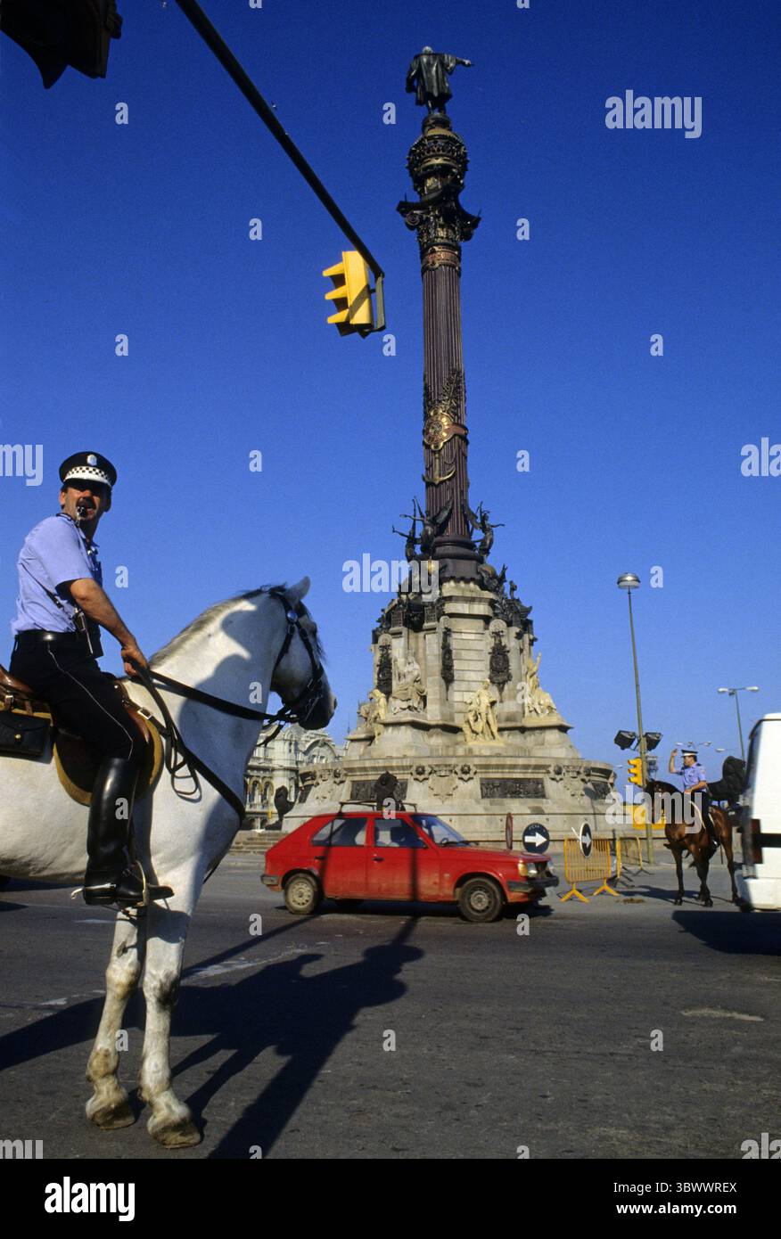 spain barcelona ramblas policeman on horse to control traffic jam ...