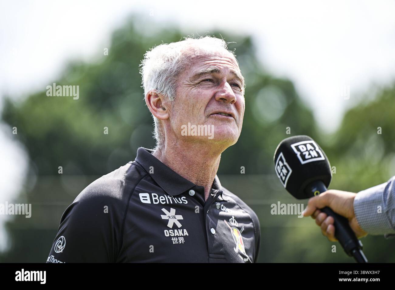 Belgium's head coach Shane McLeod pictured during a press briefing with ...