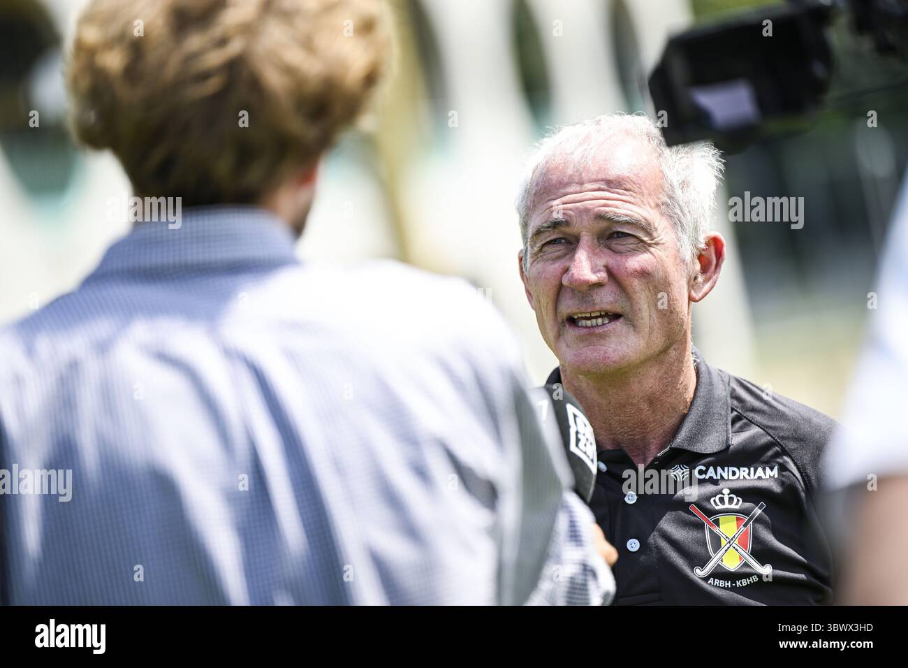Belgium's head coach Shane McLeod pictured during a press briefing with ...
