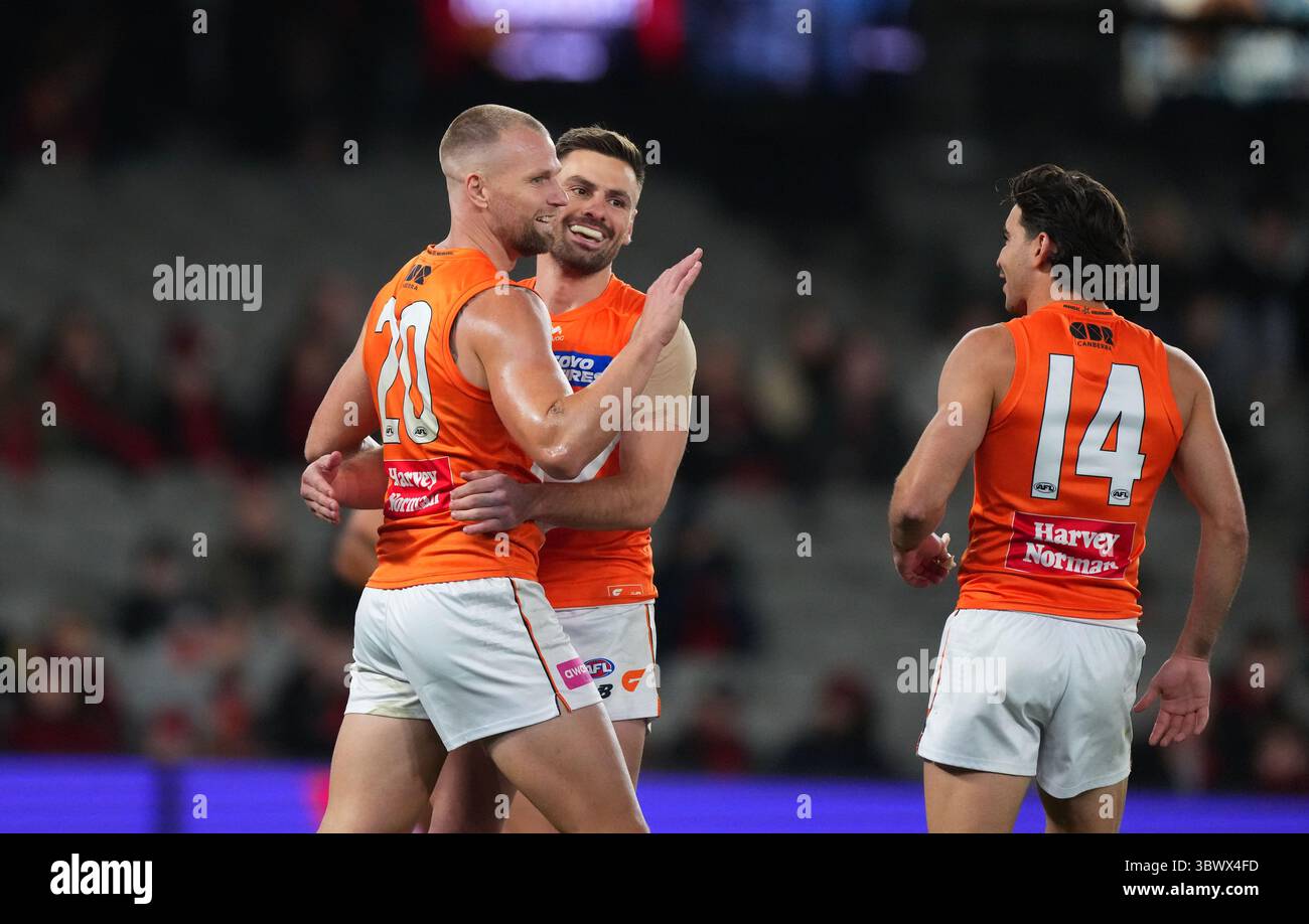 Melbourne, Australia. 17th July, 2025. Jake Stringer of the Giants is ...