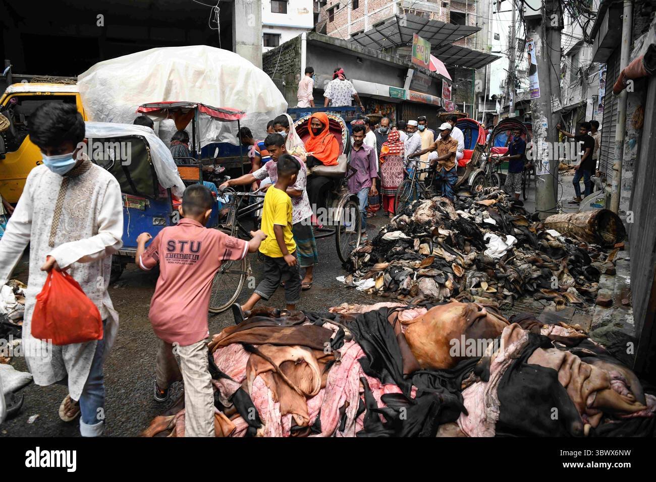 July 22, 2021, Dhaka, Bangladesh: Raw hides collected by wholesale traders seen on piles on a ...