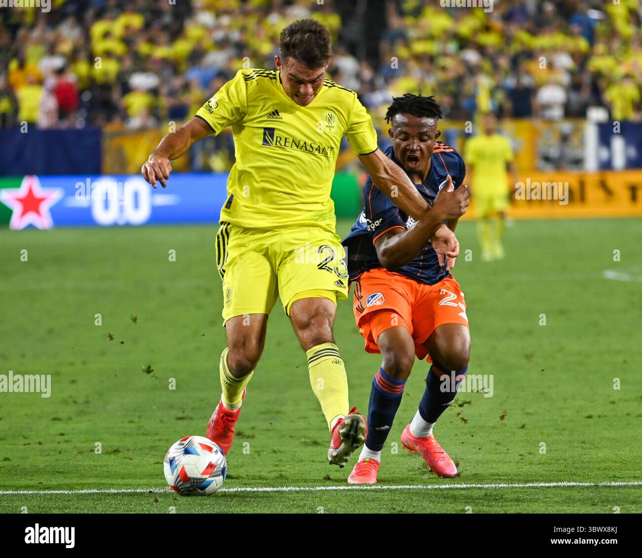 July 24, 2021: Cincinnati forward, Isaac Atanga (23), and Nashville ...