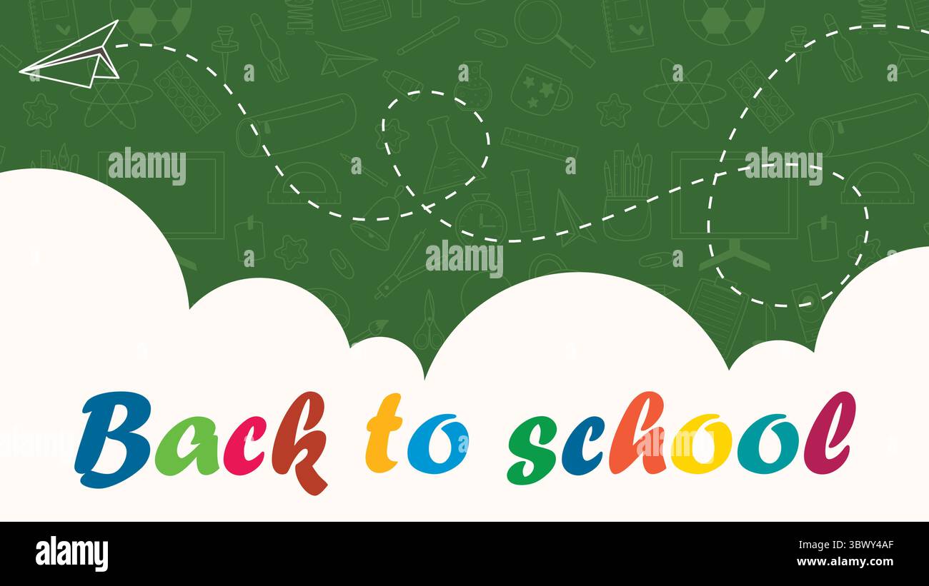 Back to school banner vector design. White clouds with colored letters ...