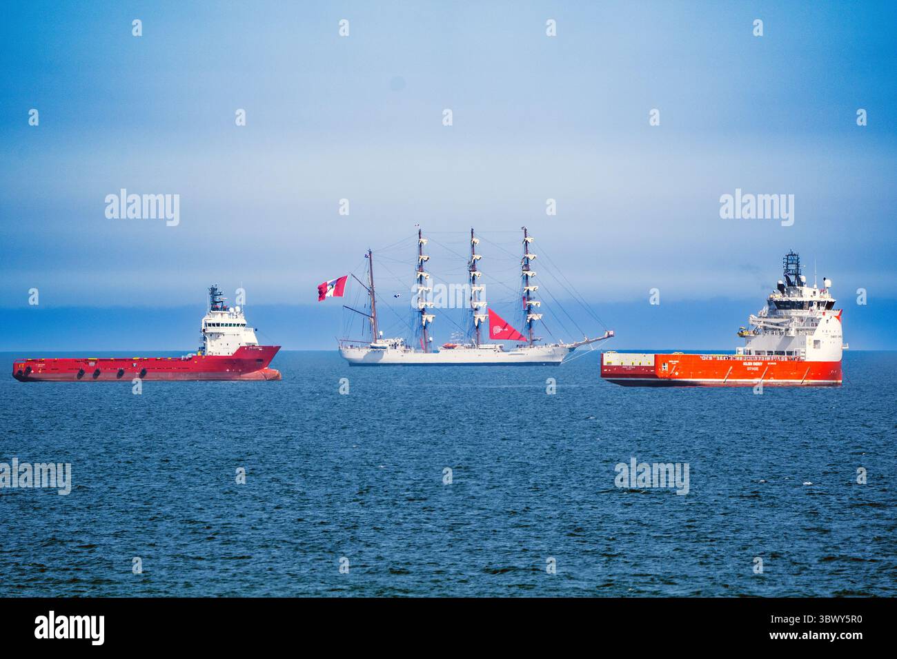 The Class A tall ship Bap Union from Peru (centre) waits to enter into ...