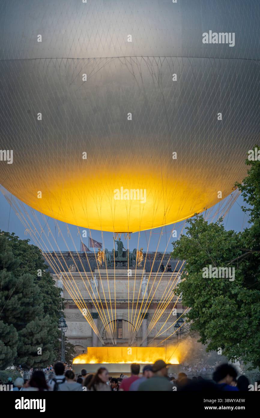 Paris, France - 07 03 2025: Detail view of the Olympic cauldron placed ...