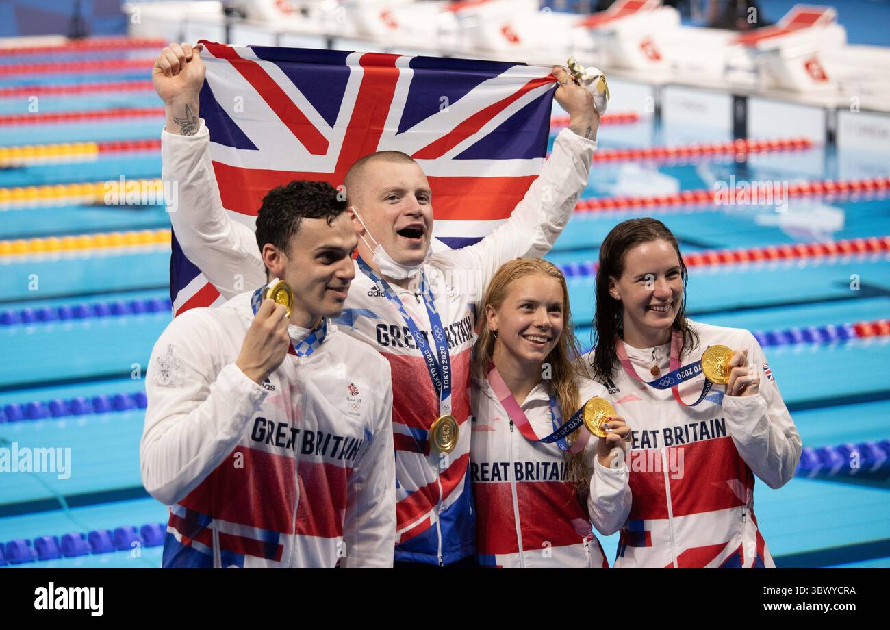 July 31, 2021, Tokyo, Kanto, Japan: James Guy, Adam Peaty and Kathleen ...