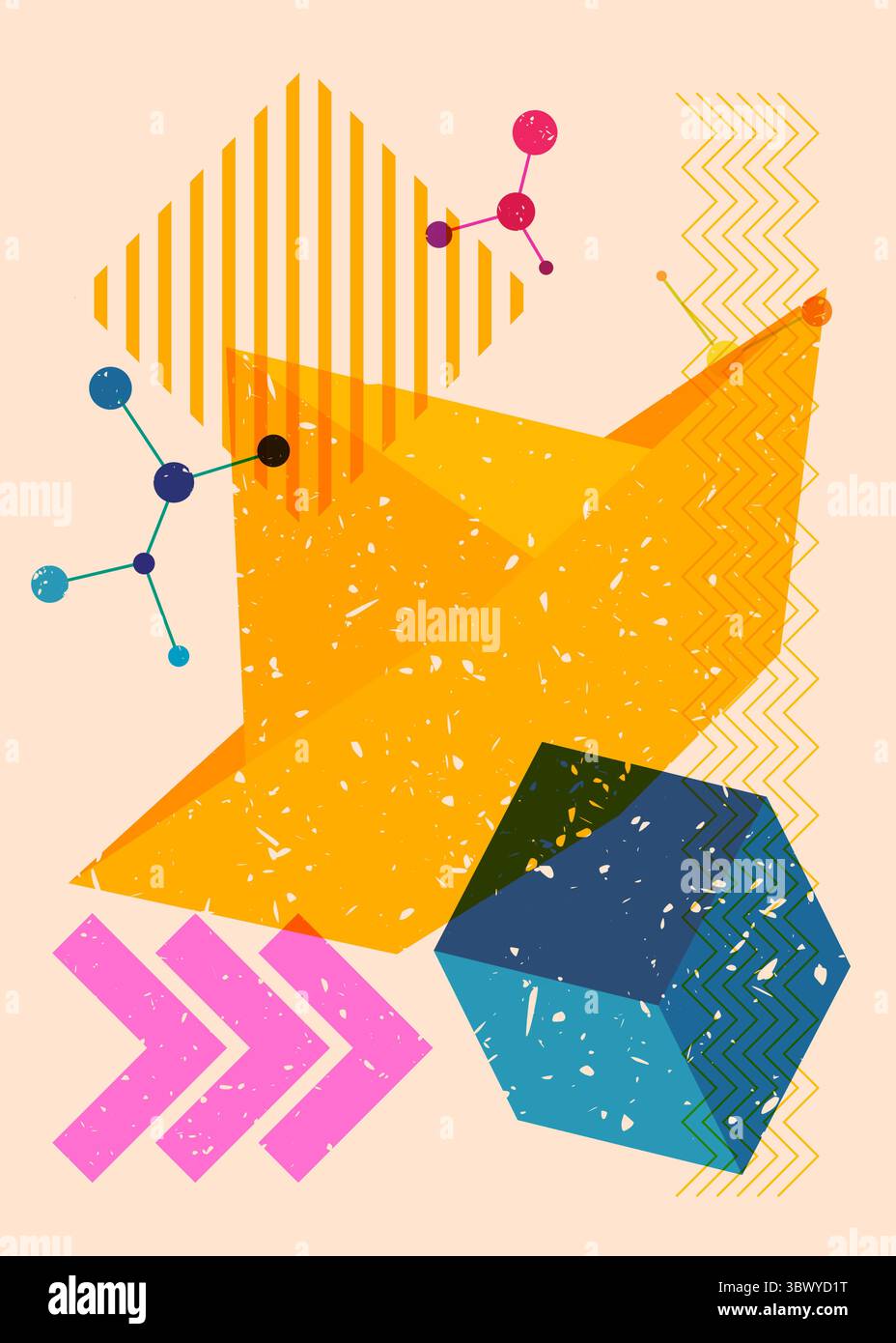Risograph paper ship with geometric shapes. Objects in trendy riso ...