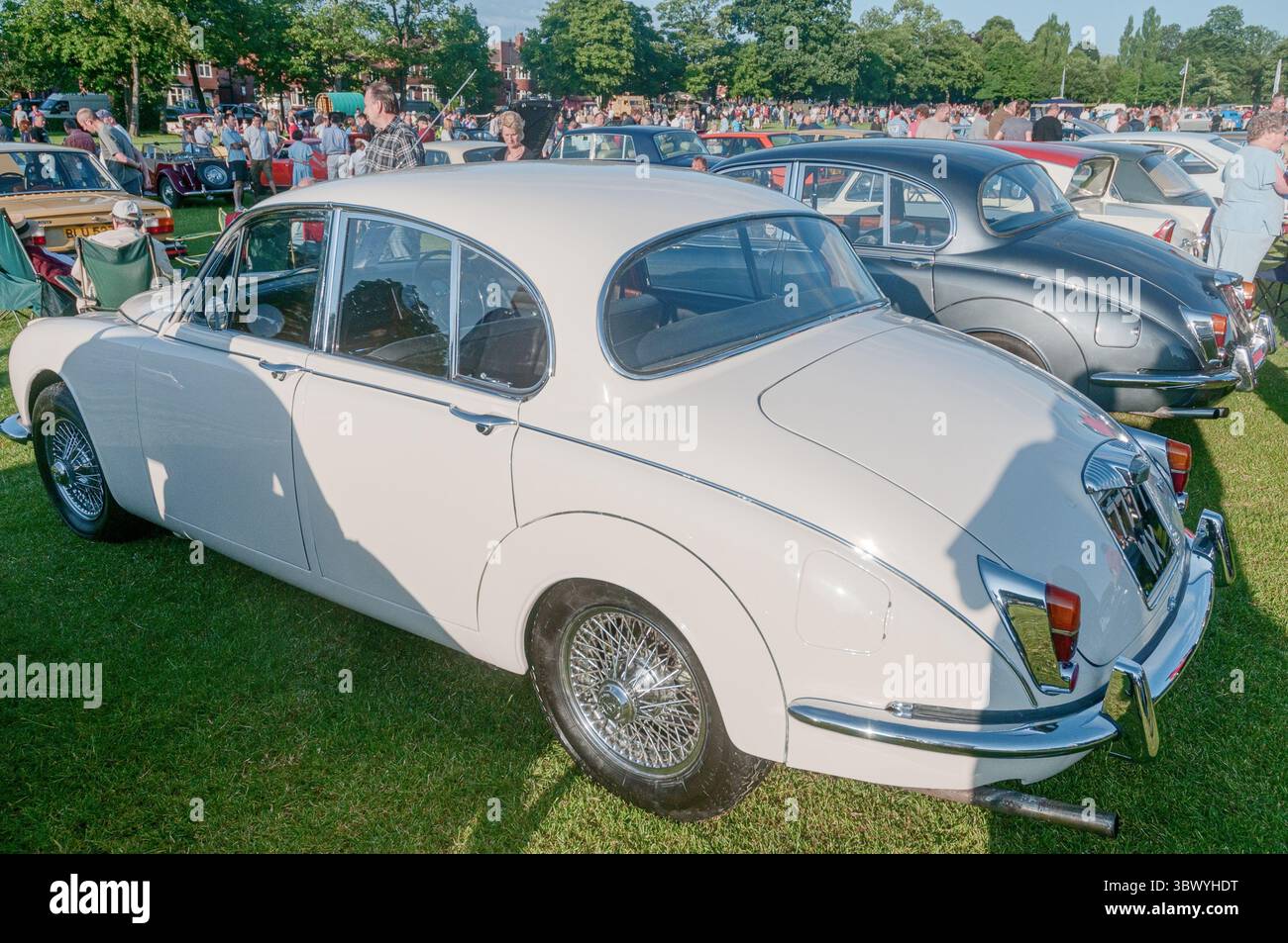 A Jaguar Mark 2 classic car with wire wheels at a classic vehicle show ...