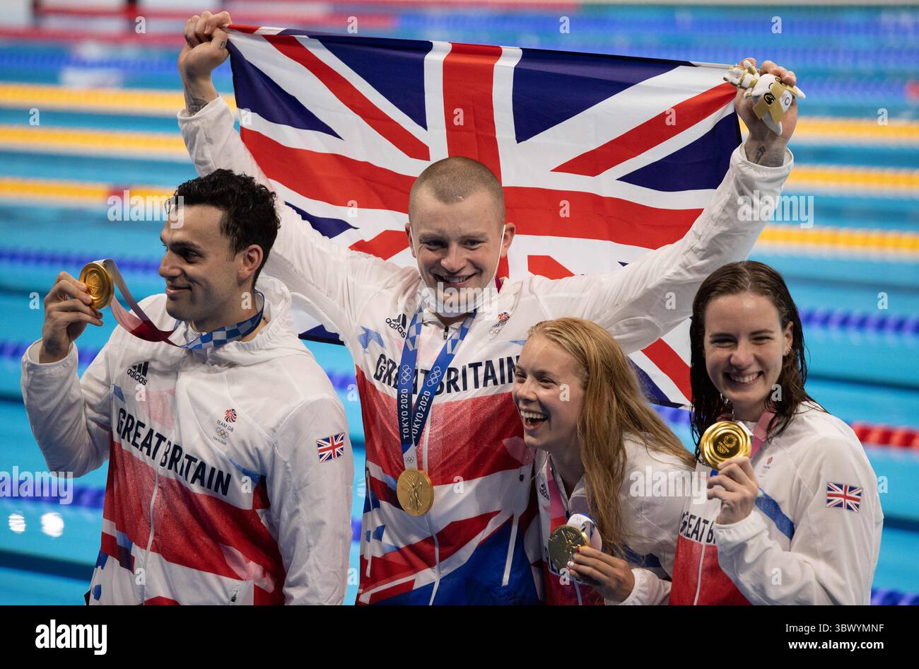 July 31, 2021, Tokyo, Kanto, Japan: James Guy, Adam Peaty and Kathleen ...