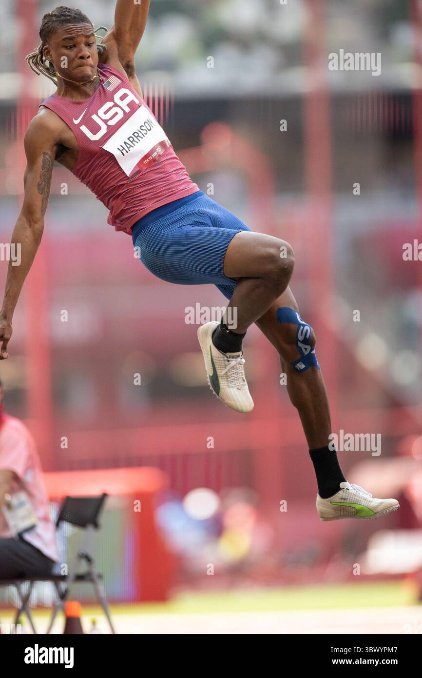 August 1, 2021, Tokyo, Kanto, Japan: USAâ€™s Juvaughn Harrison jumps in ...