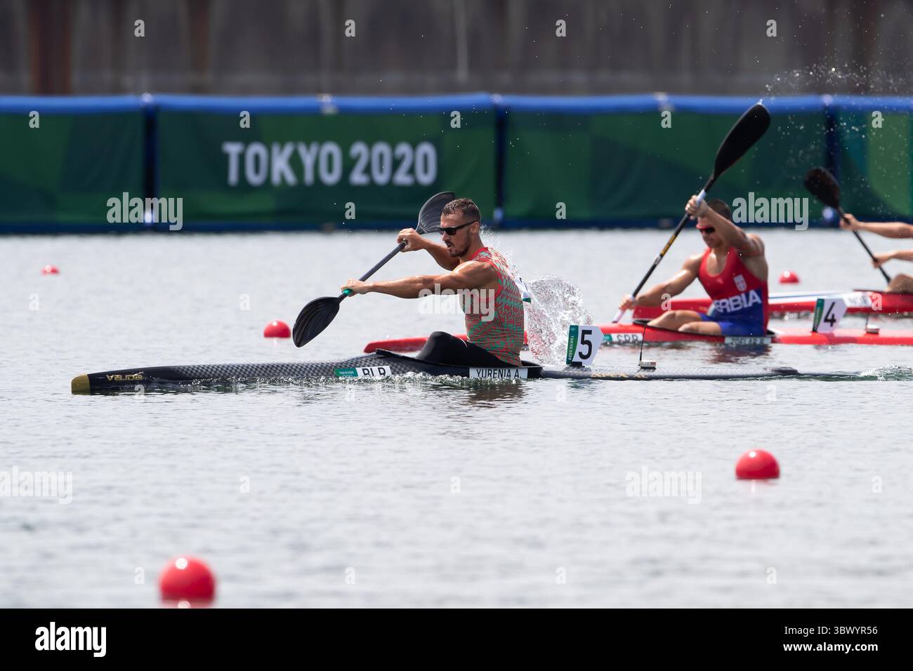 August 02, 2021: Aleh Yurenia (29) of Belarus in Men's Kayak 1000m race ...