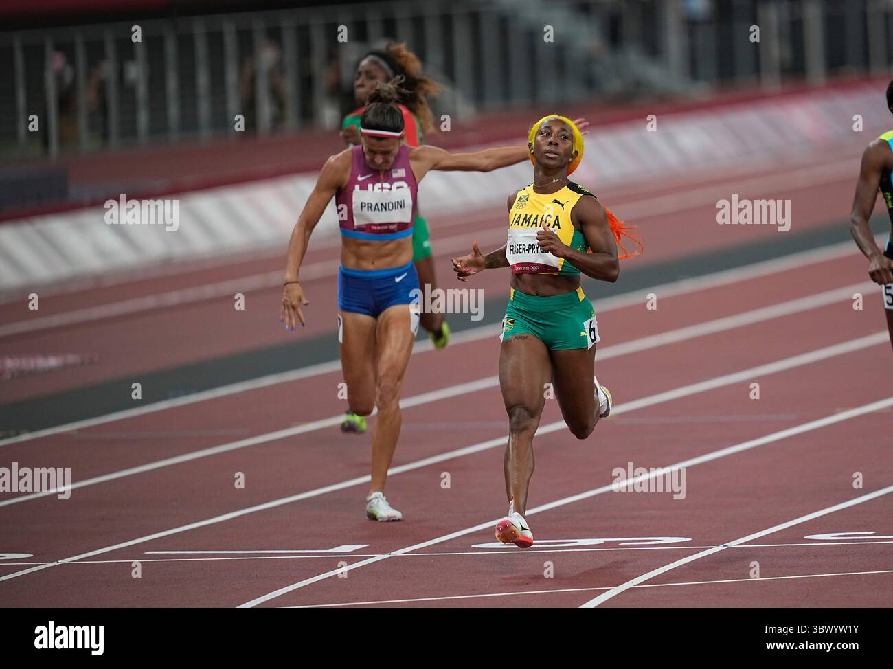 August 2, 2021: Shelly-Ann Fraser-Pryce during 200 meter for women at ...