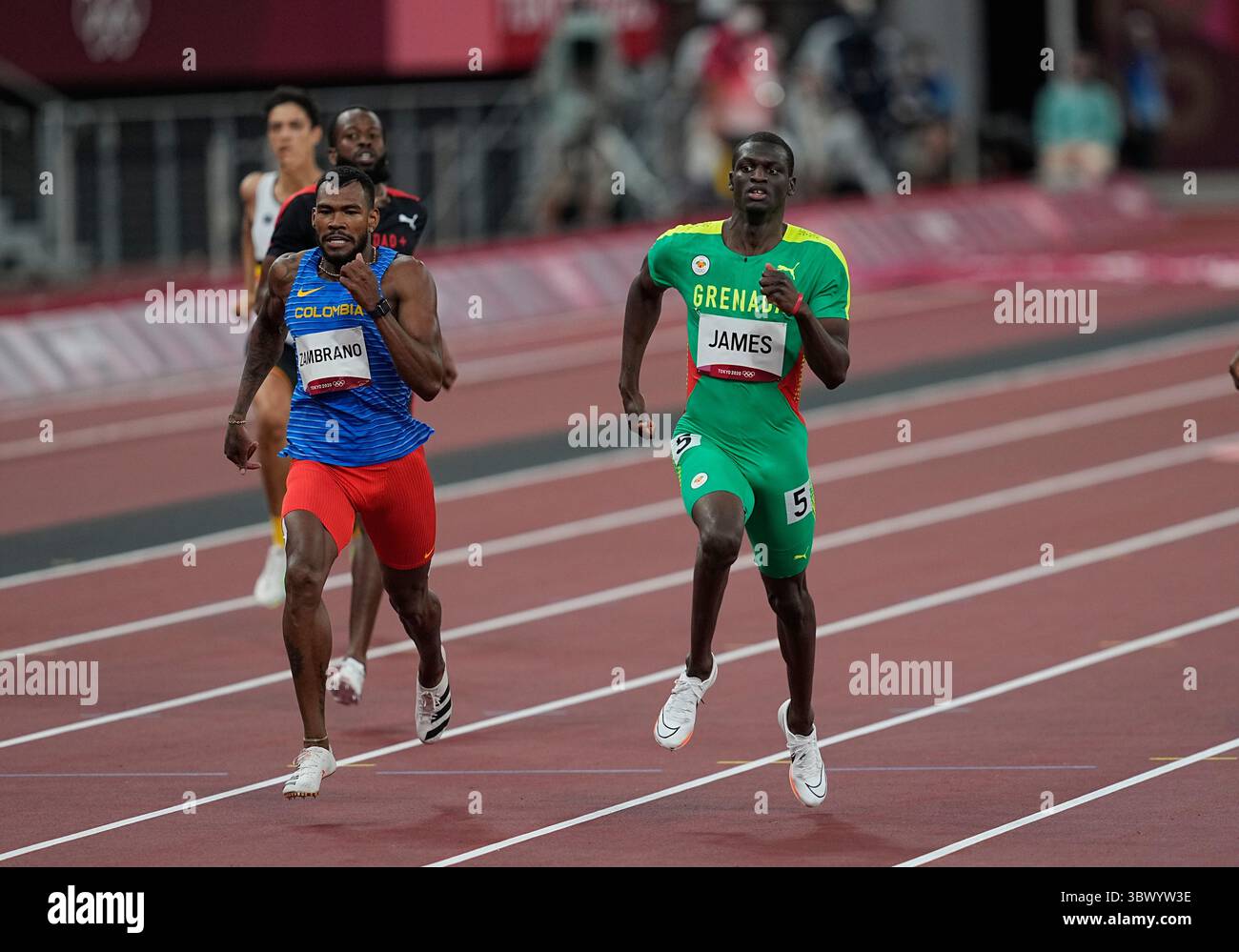 August 2, 2021: Anthony Jose Zambrano and Kirani James during 400 meter ...