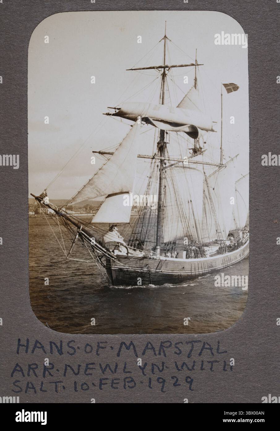 Vintage photograph of old Danish sailing ship, Hans of Marstal arriving ...