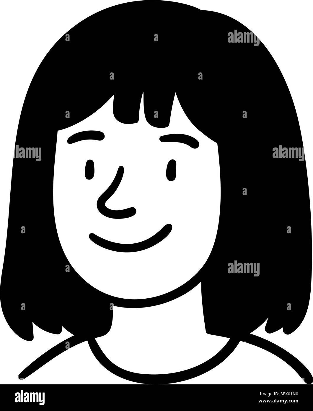 Doodle young woman avatar with bob haircut in hand drawn style. Black line vector illustration ...
