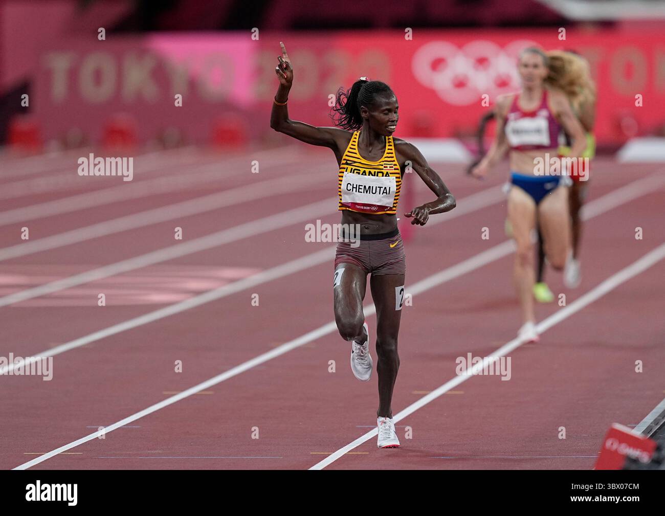 August 4, 2021: Peruth Chemutai winning 3000 meter steeplechase for ...
