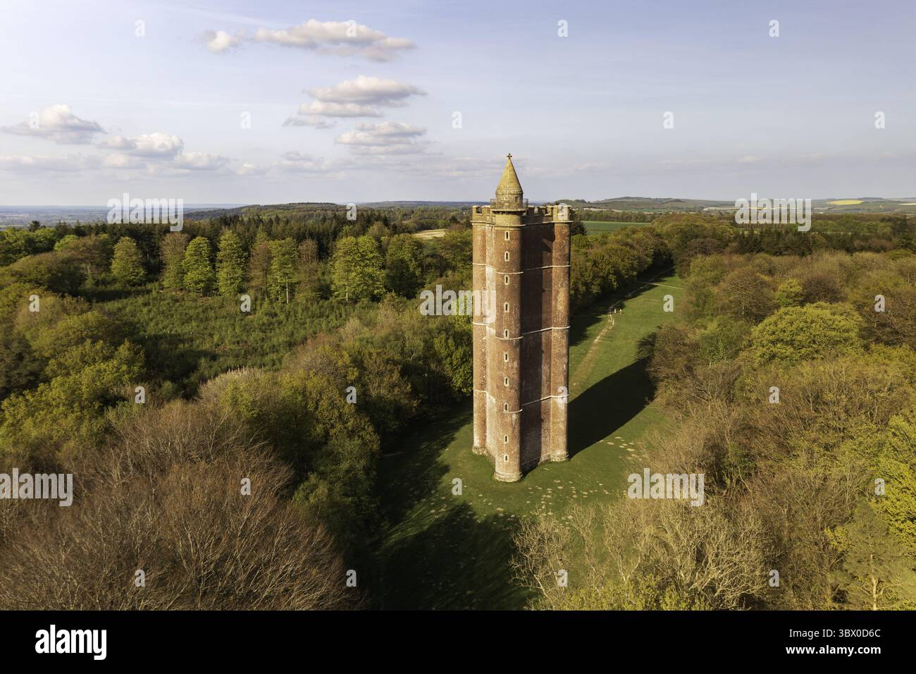 Aerial view of the iconic King Alfred's Tower piercing the sky ...