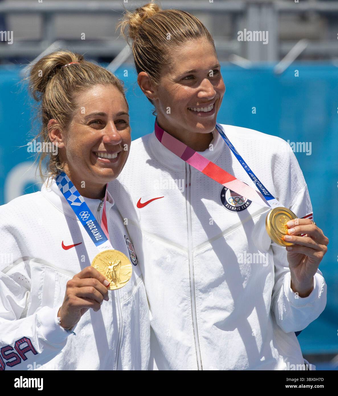 August 6, 2021, Tokyo, Kanto, Japan: APRIL ROSS (left), 39, and ALIX ...