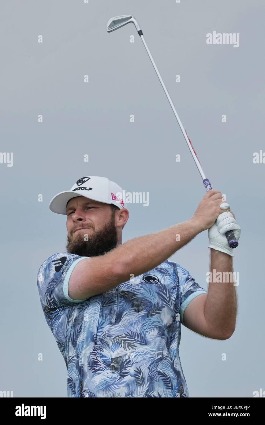 Tyrrell Hatton of England plays of the 6th hole during the first round ...