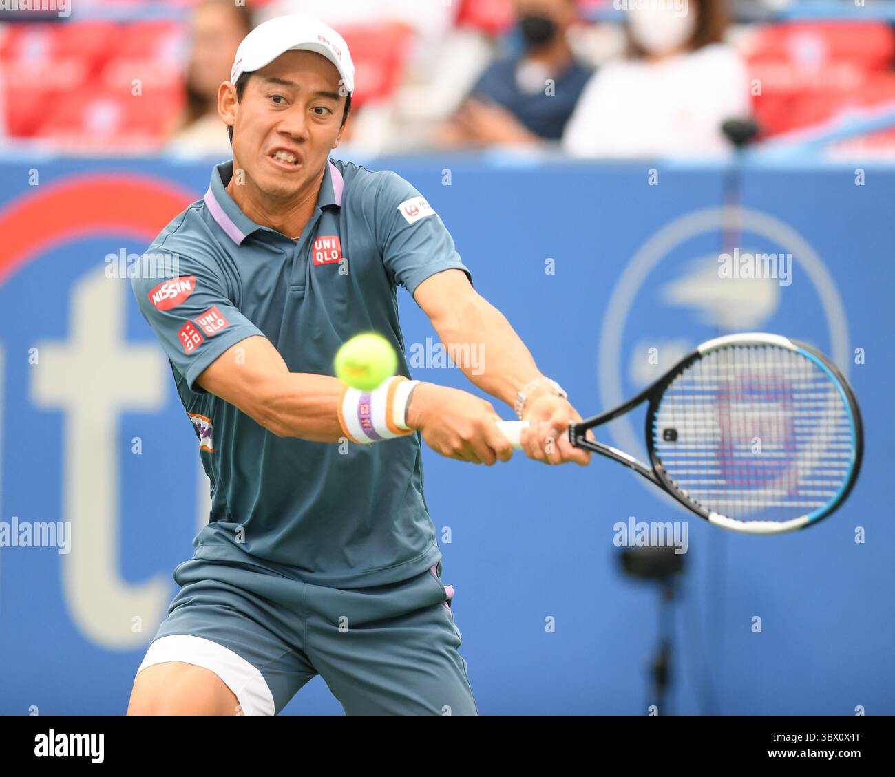 August 7, 2021, Washington, D.C, U.S: KEI NISHIKORI hits a backhand ...