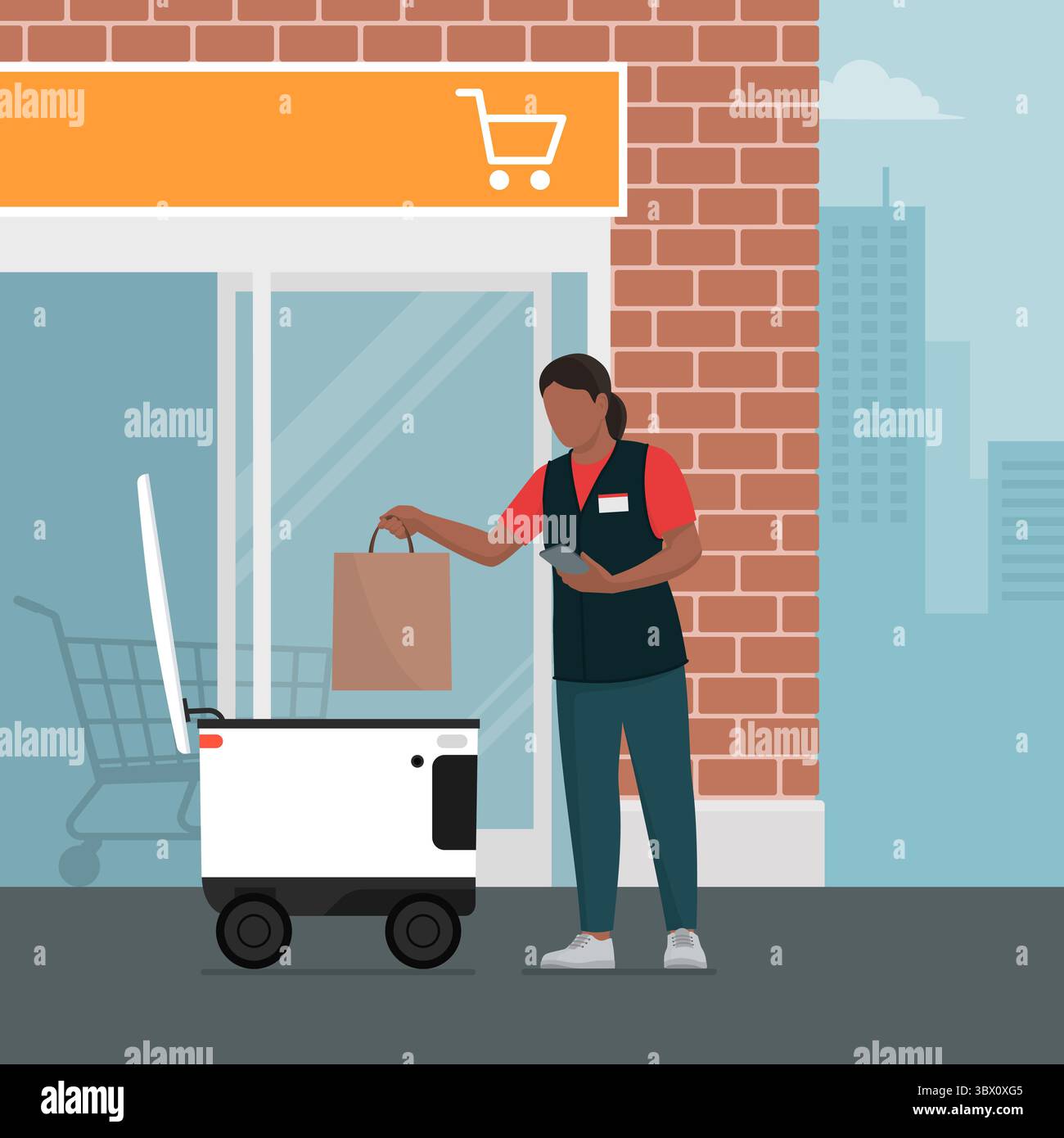 Woman in bag store Stock Vector Images - Alamy