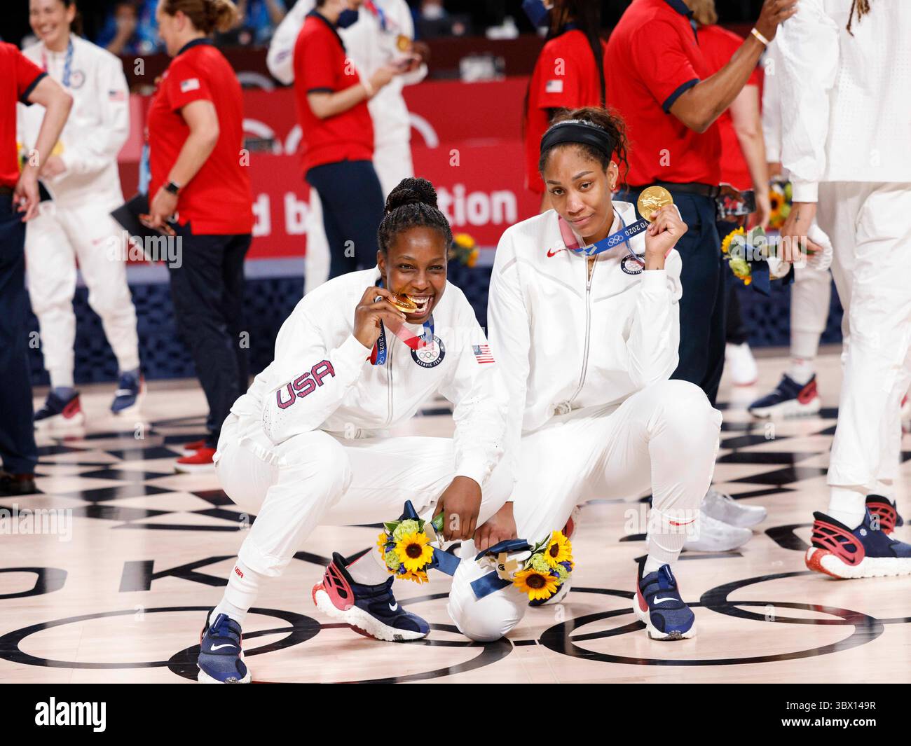 August 7, 2021, Tokyo, Kanto, Japan: Team USA's AJA WILSON (R) and ...