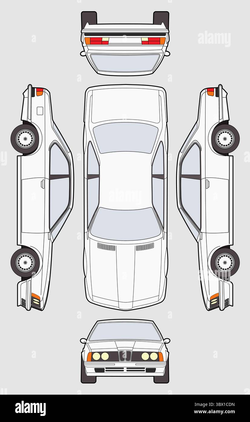 Coupe Car Blueprint Set - Side, Front, Rear, Top View Stock Vector ...