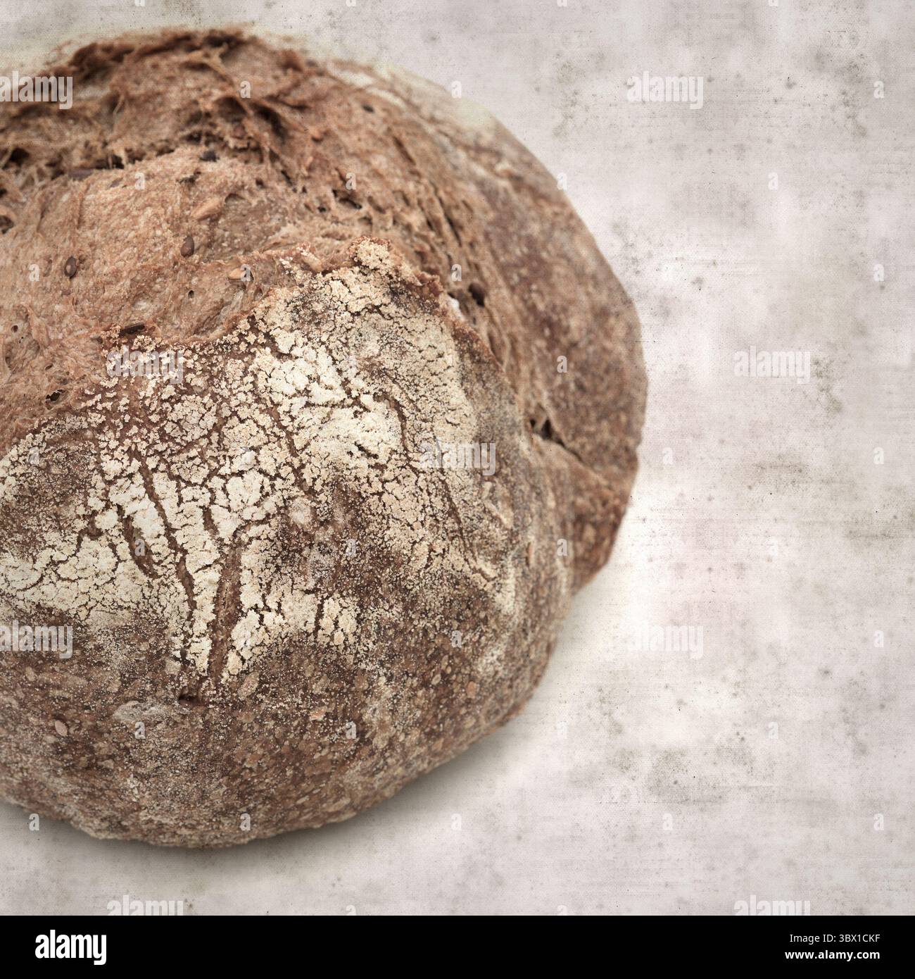 square stylish old textured paper background with round boule of malt ...