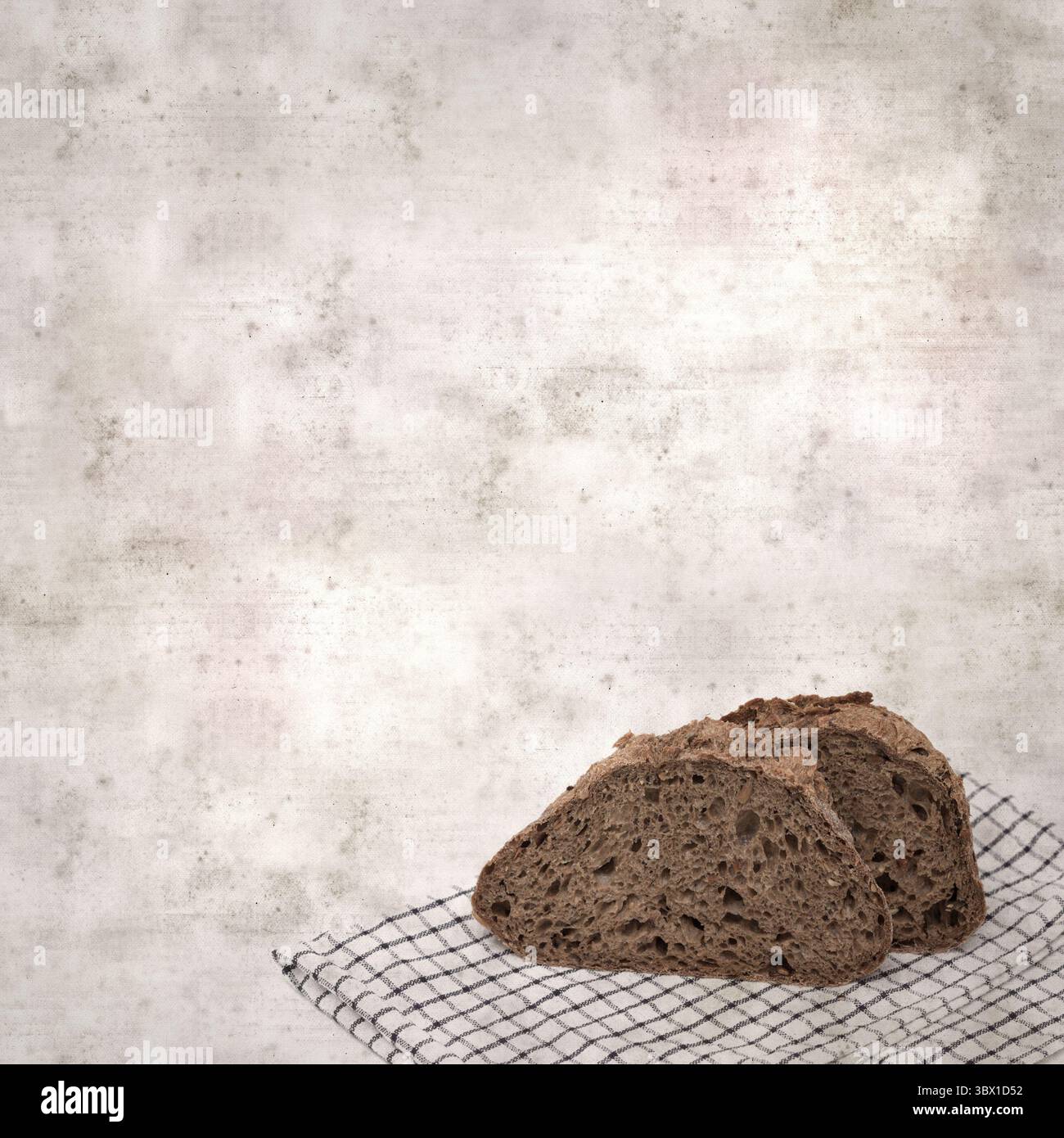 square stylish old textured paper background with round boule of malt ...