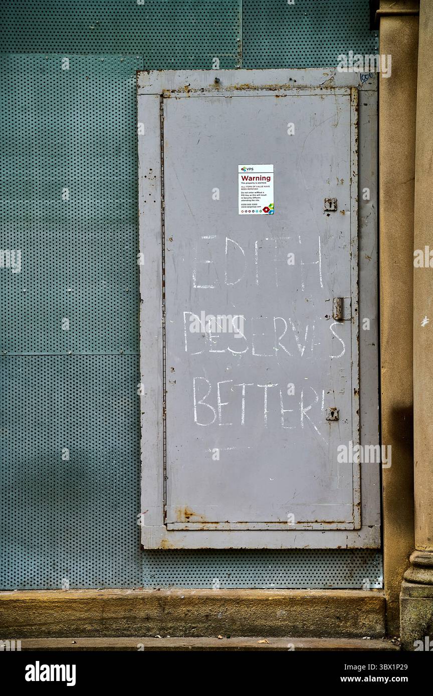 Edith deserves better chalked on to the boarded up former home of ...