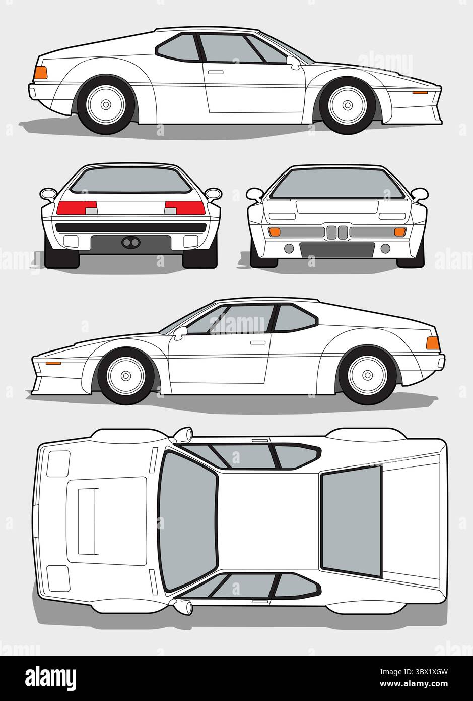 Rally Car Blueprint Set - Side, Front, Rear, Top View Stock Vector ...