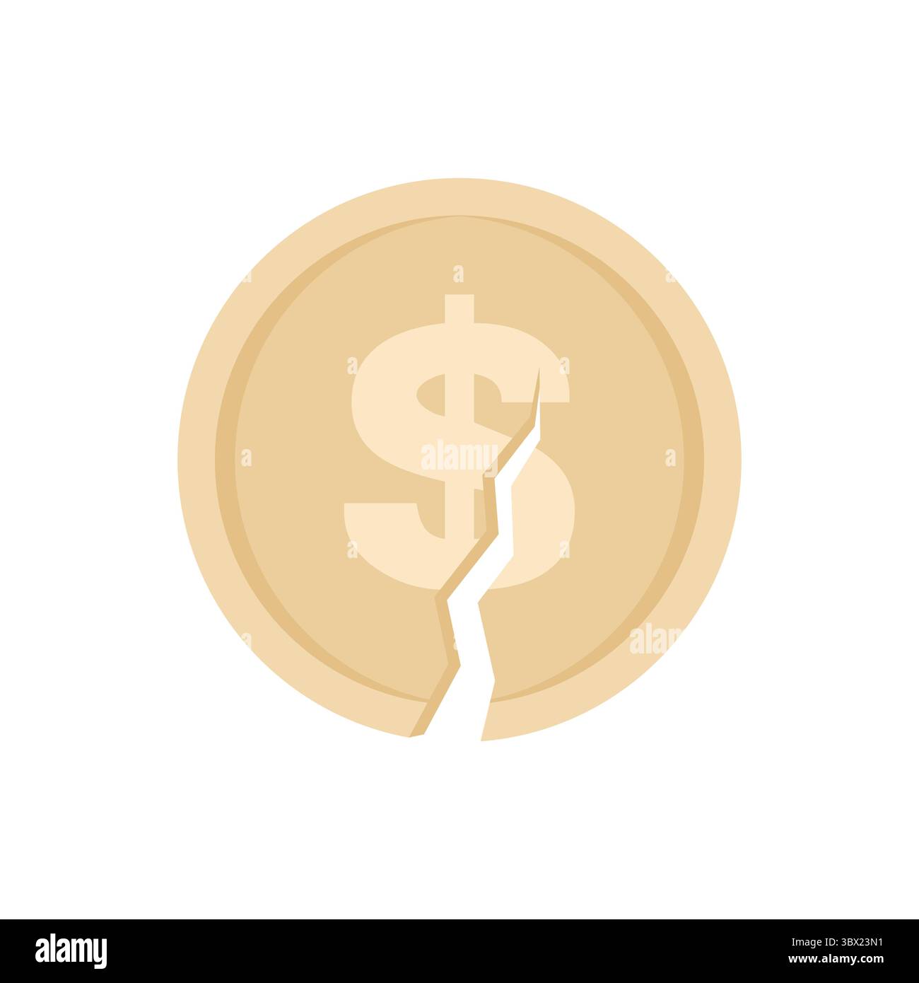 Cracked golden dollar coin isolated on white background. Flat vector ...