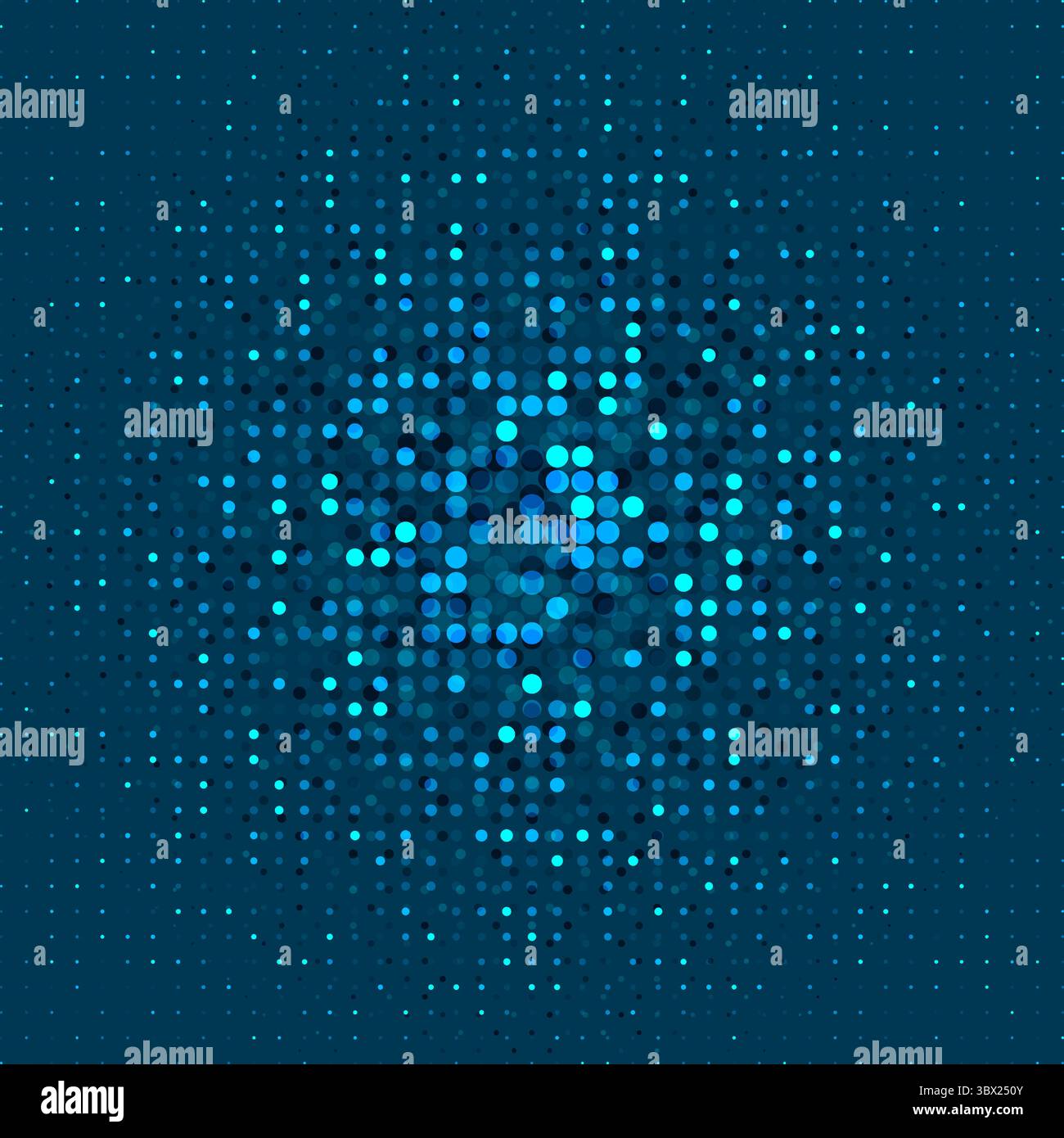 Semitone with colored and neon circles. Blue abstract background with ...
