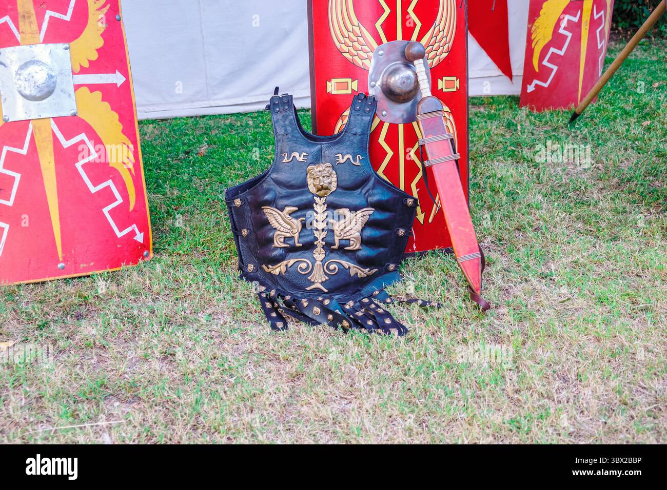 Roman Legionary Armor and Sword in a Military Camp Stock Photo - Alamy