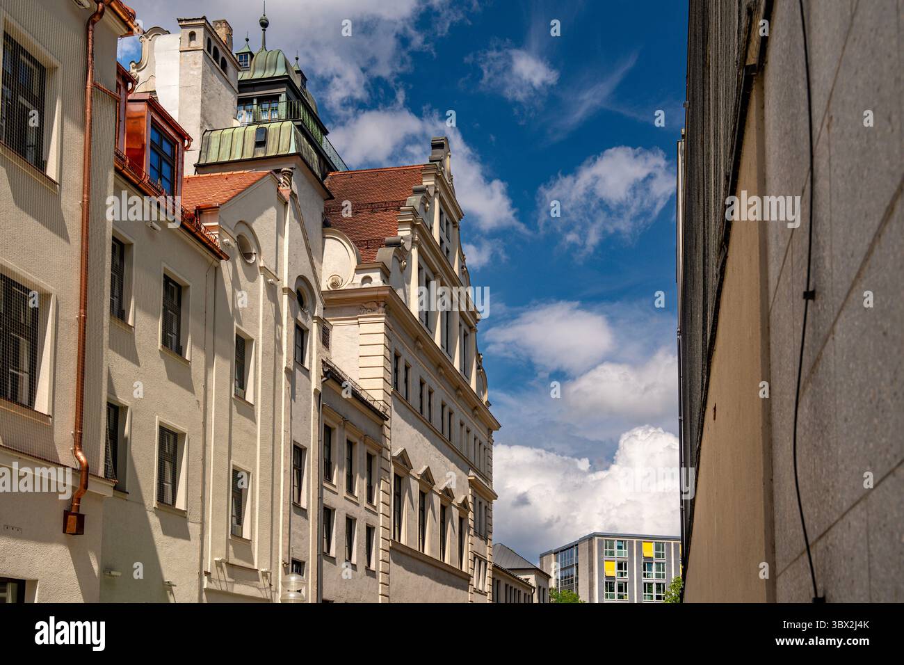 Historic Bavarian Architecture In Munich: Yellow Corner Building With ...