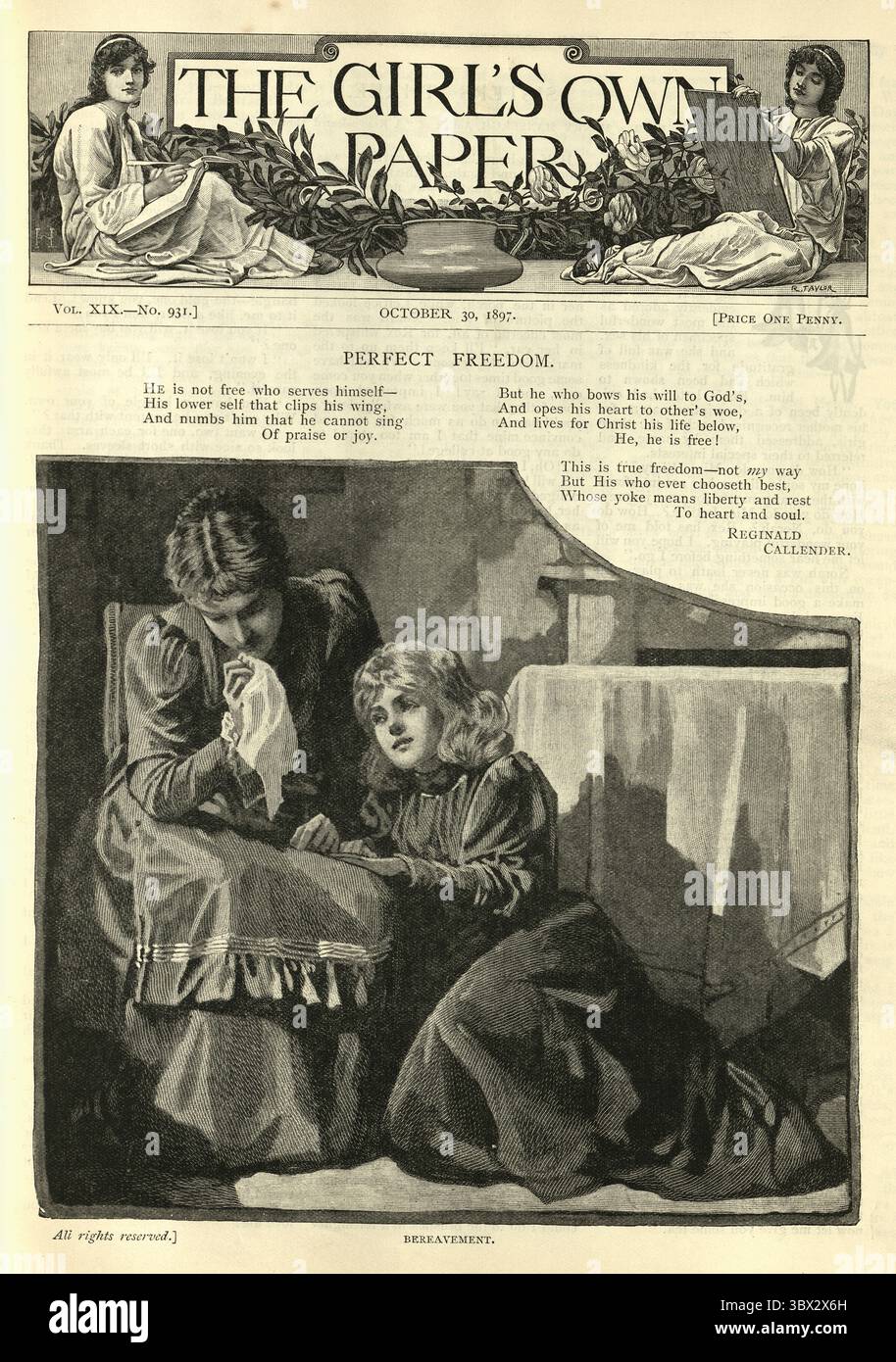 Girls own paper, Bereavement, Girl comforting her crying mother ...