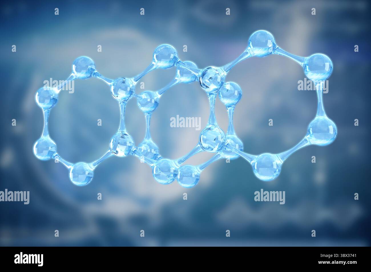 Molecular model is floating in 3D lab render with blue spheres, rods ...