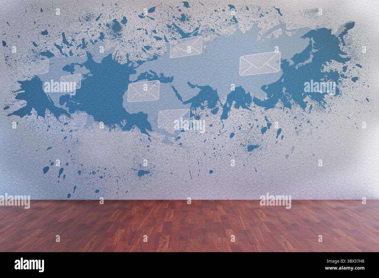 Splash on wall revealing global email graphic Stock Photo - Alamy