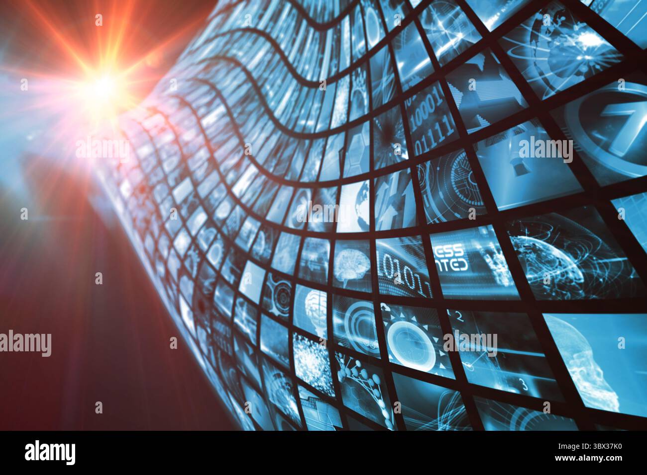 Composite image of various digital screens with illuminated light Stock ...