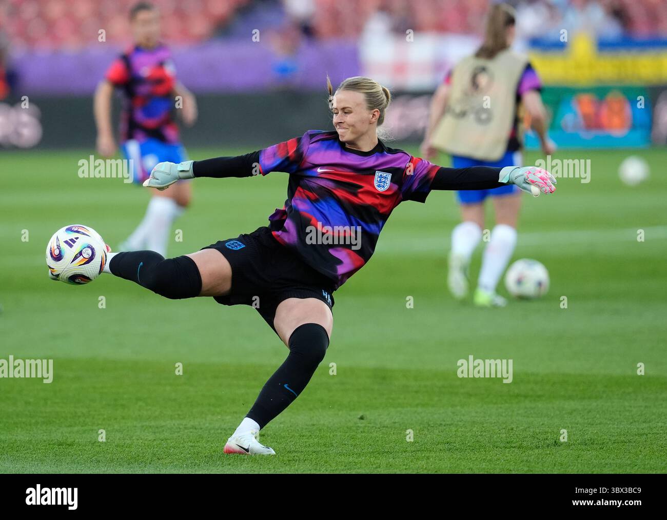 England goalkeeper Hannah Hampton warming up before the UEFA Women's Euro 2025 quarter-final ...