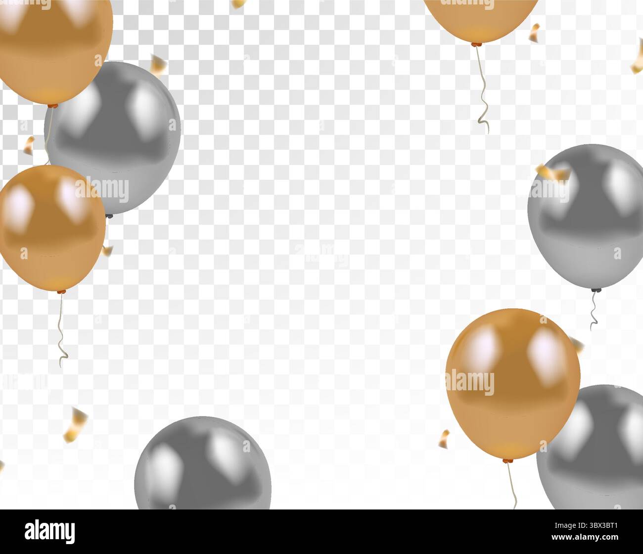 Realistic shiny balloons and confetti. Space for greeting text ...