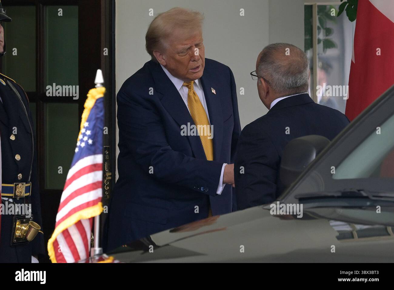 US President Donald Trump greets the Crown Prince and Prime Minister of ...