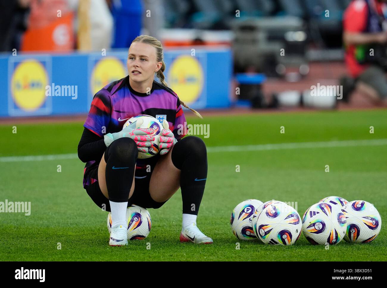 England goalkeeper Hannah Hampton warming up before the UEFA Women's ...