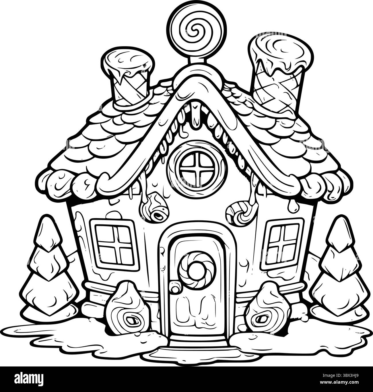 Gingerbread Houses Coloring Page Drawing For Kids Stock Vector Image ...