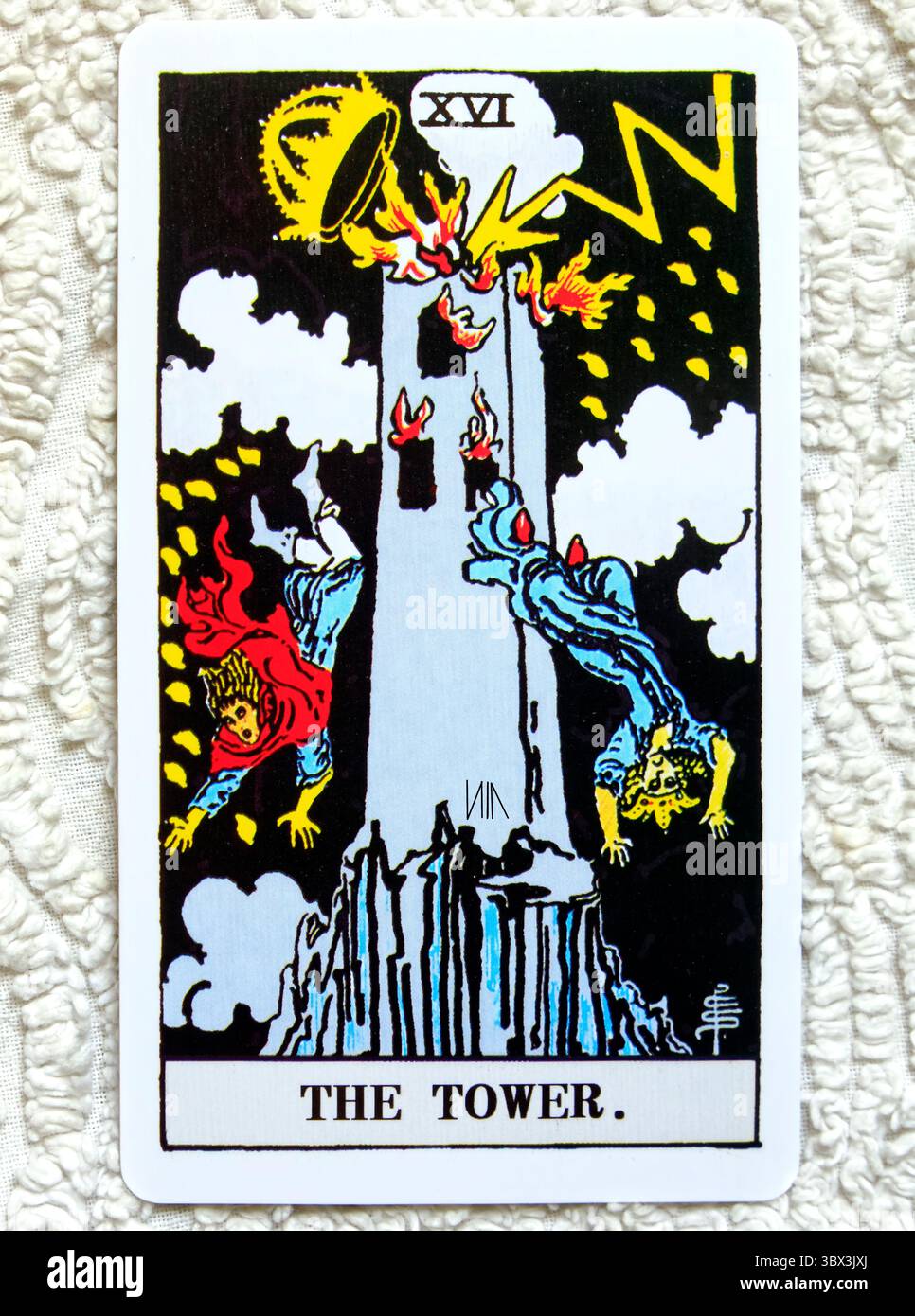 The Tower - number 16 - Individual Tarot card studio set up on textured ...
